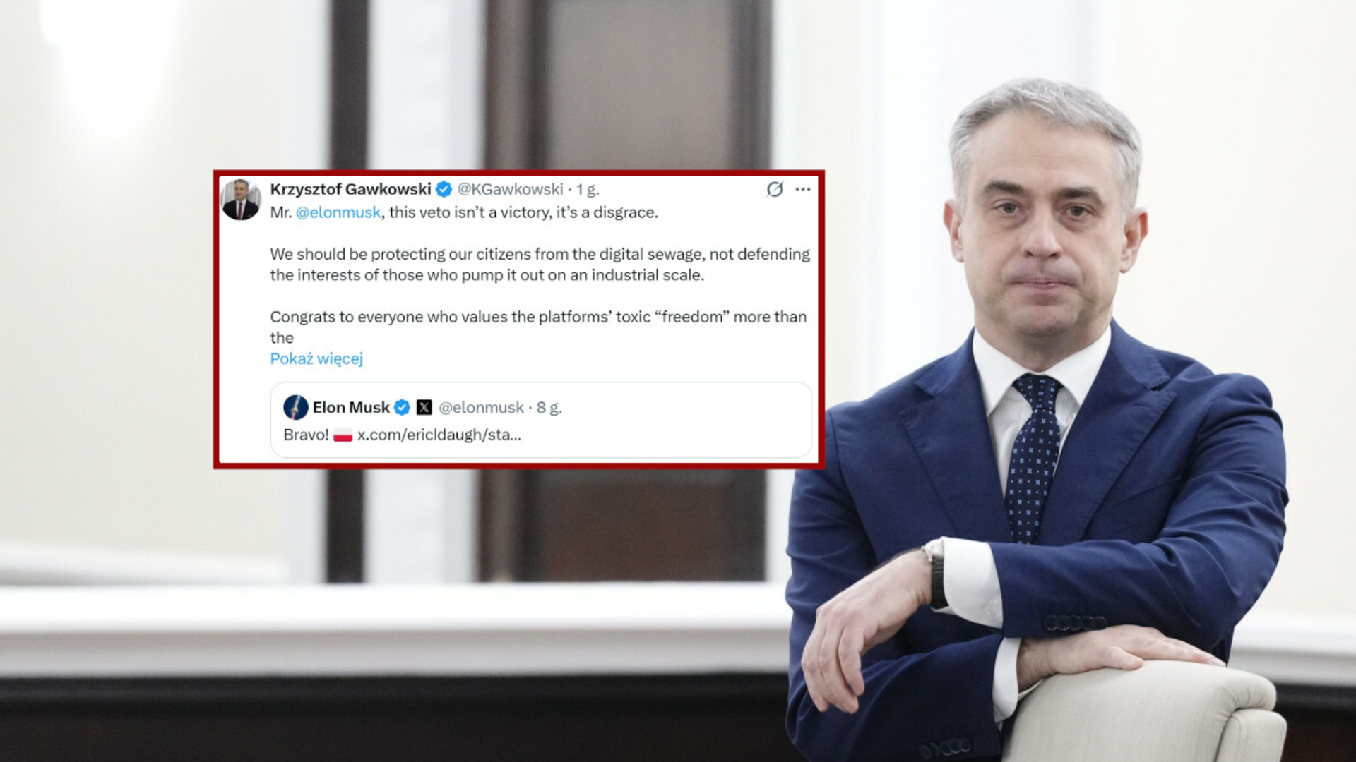 "Weto to nie zwycięstwo, a hańba". Gawkowski odpowiada na wpis Muska ...