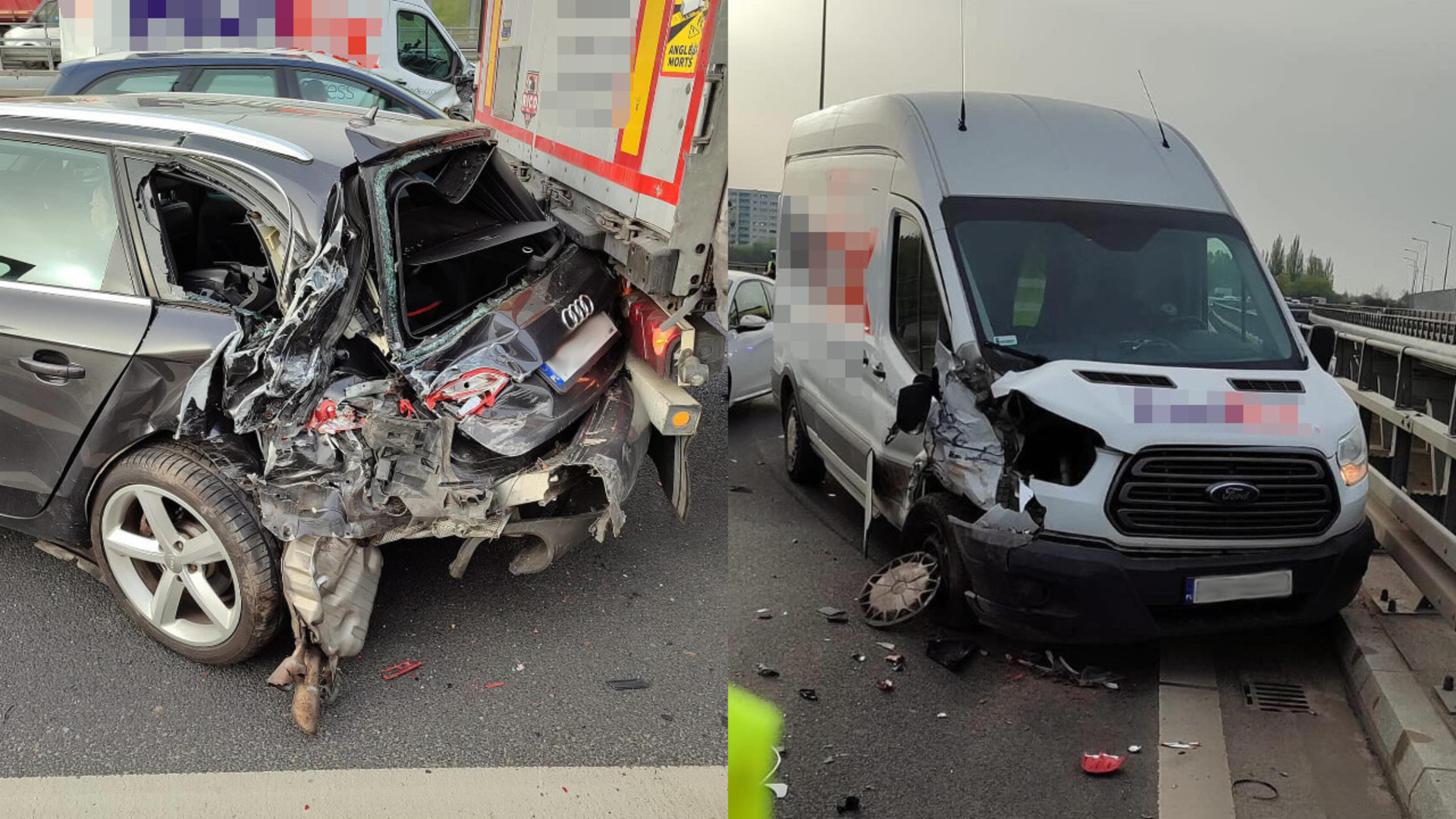 Poznań. Z tyłu audi została miazga, dwa kolejne auta rozbite. "Kierowca ...